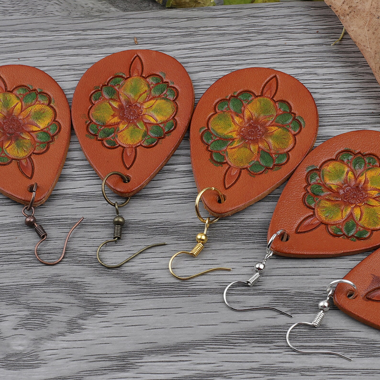 Hand Tooled Leather Flower Earrings Teardrop Leather Earrings - Etsy