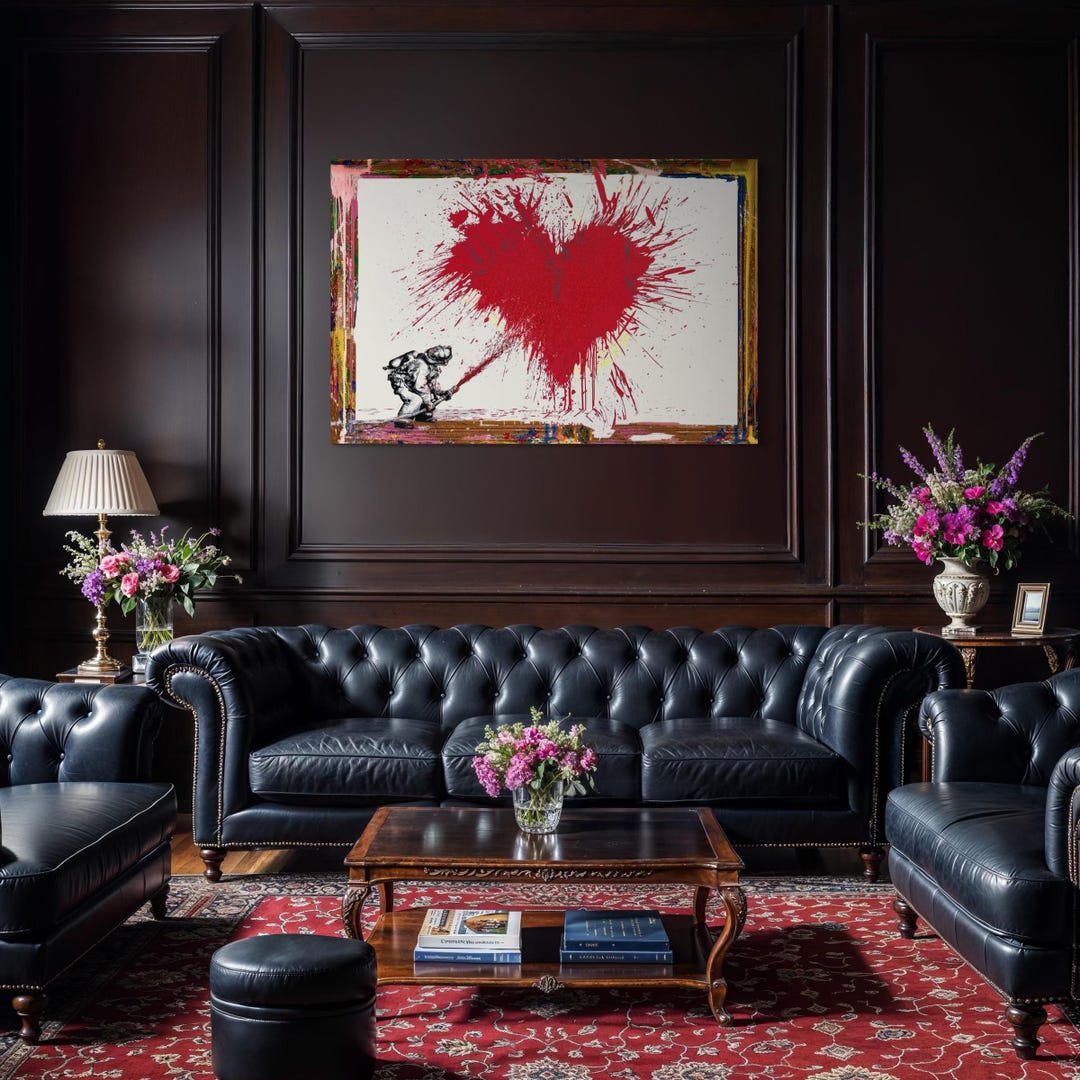 Mrbrainwash Style Fireman Heart Art Print: Banksy Style Graffiti Canvas ...