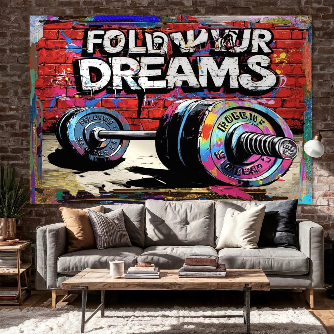 Gym Canvas Wall Art Barbell Graffiti Art Abstract Barbell Painting ...