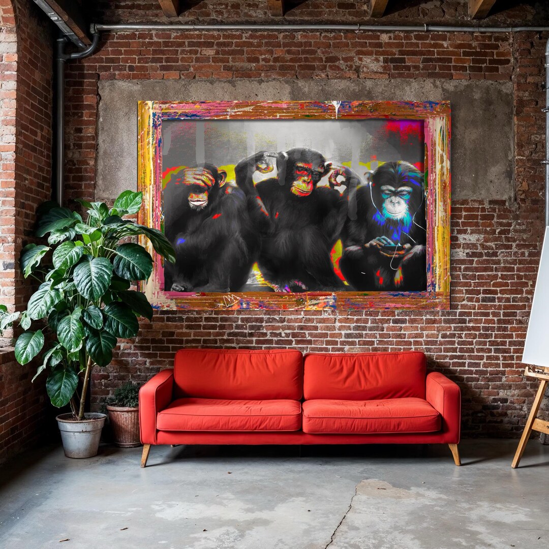 Three Wise Monkeys Original Funky Artwork on Canvas 3 Monkeys Modern ...