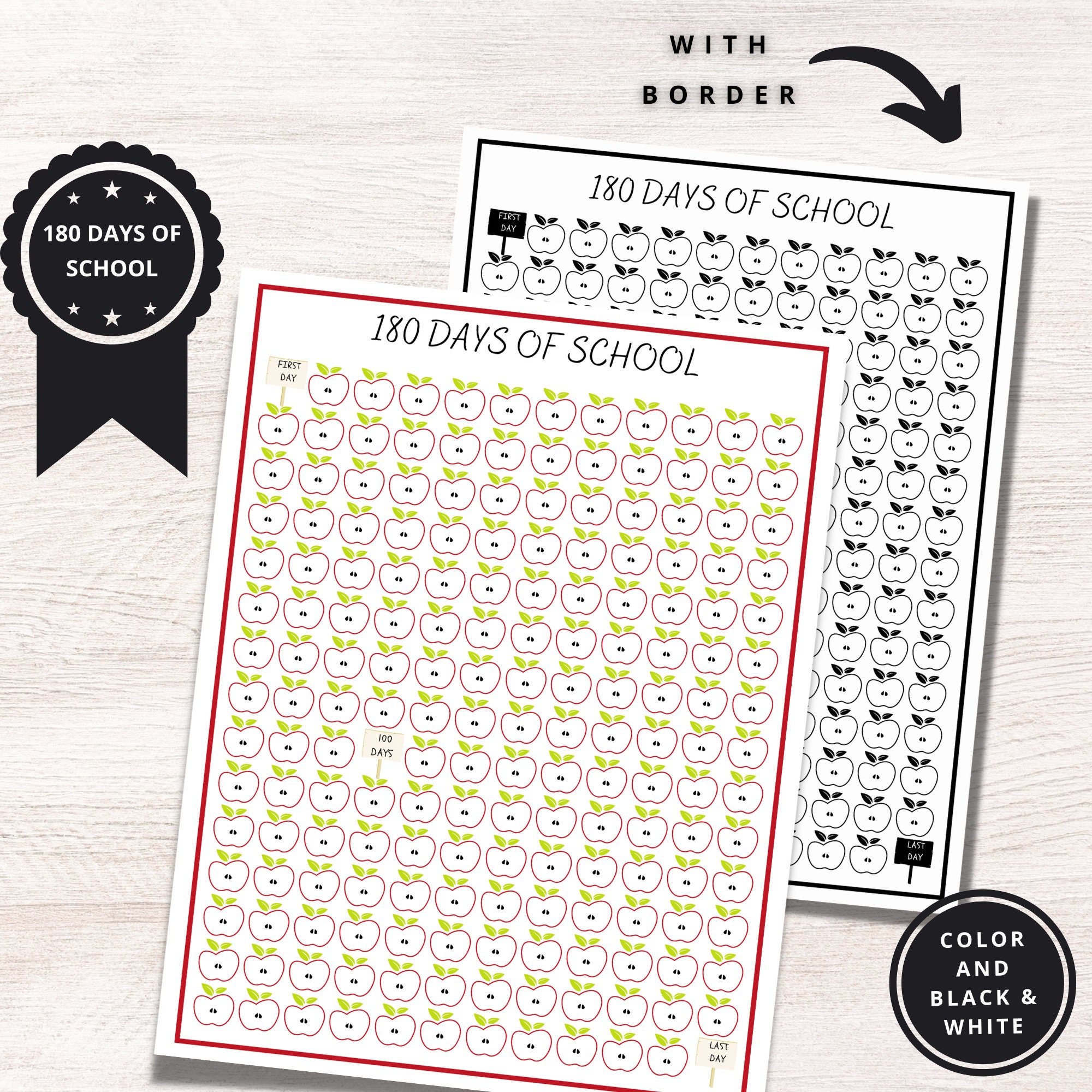 180 Days of School Printable Tracker, Back to School, for Teachers and ...