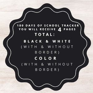 180 Days of School Printable Tracker, Back to School, for Teachers and ...