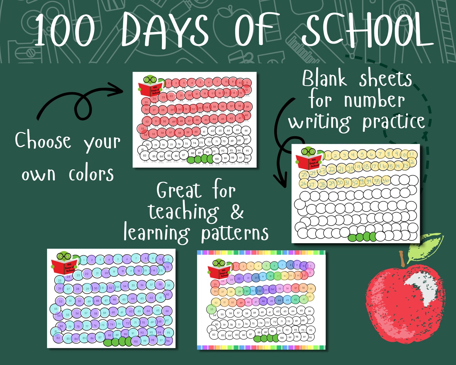 100 Days of School Caterpillar Tracker Printable PDF, for Students ...