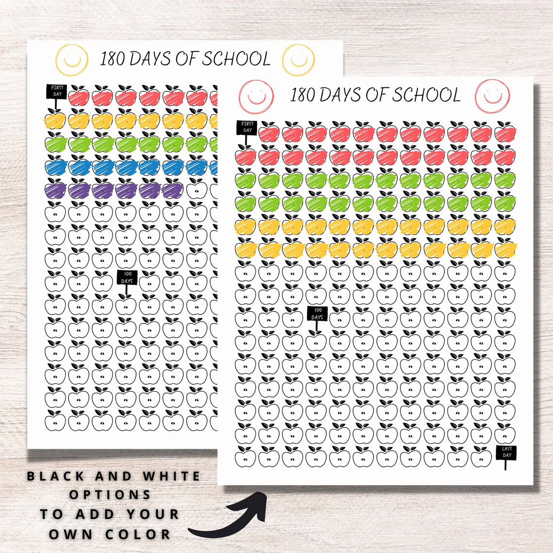 180 Days of School Printable Tracker, Back to School, for Teachers and ...
