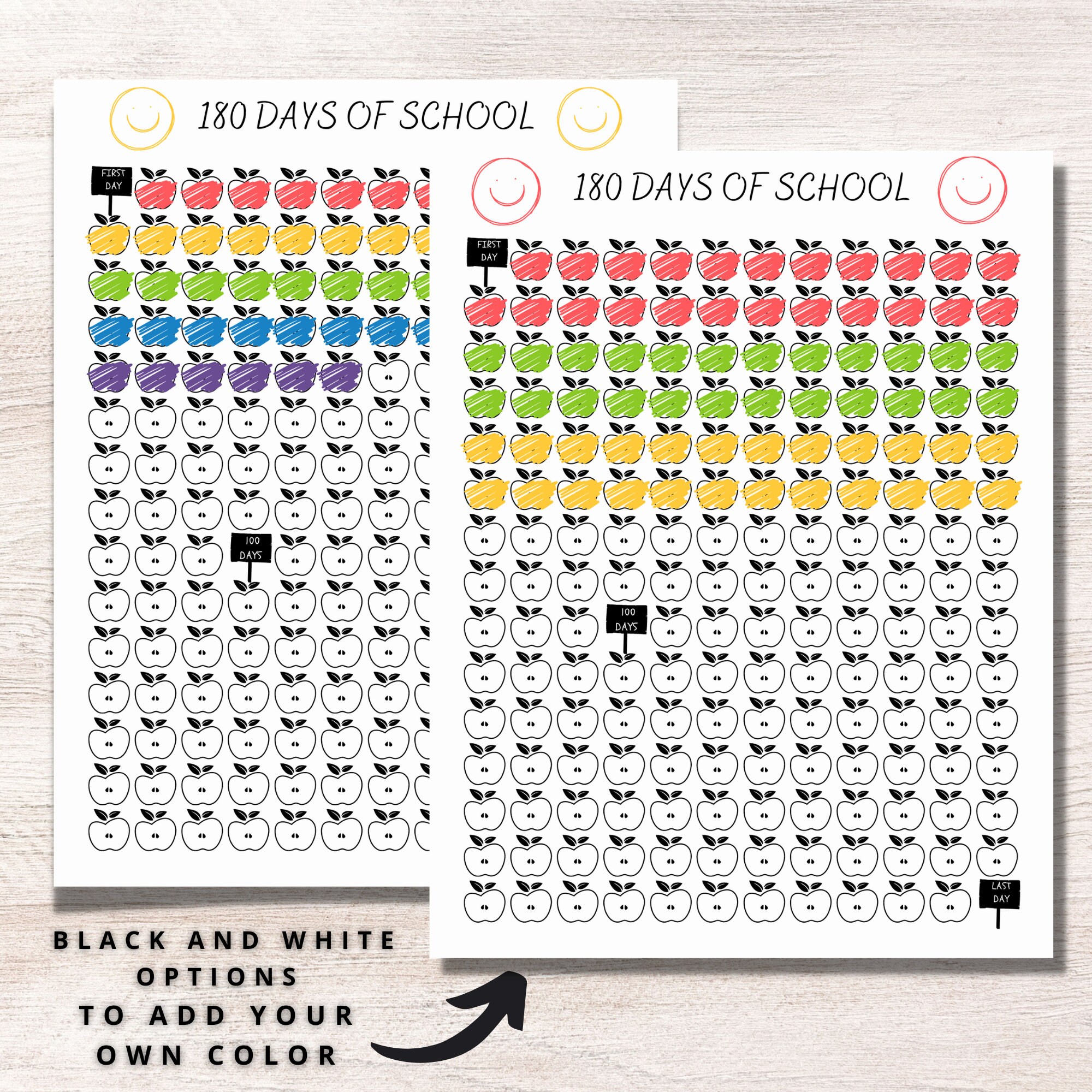 180 Days of School Printable Tracker, Back to School, for Teachers and ...