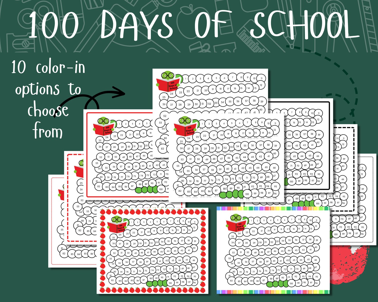 100 Days of School Caterpillar Tracker Printable PDF, for Students ...