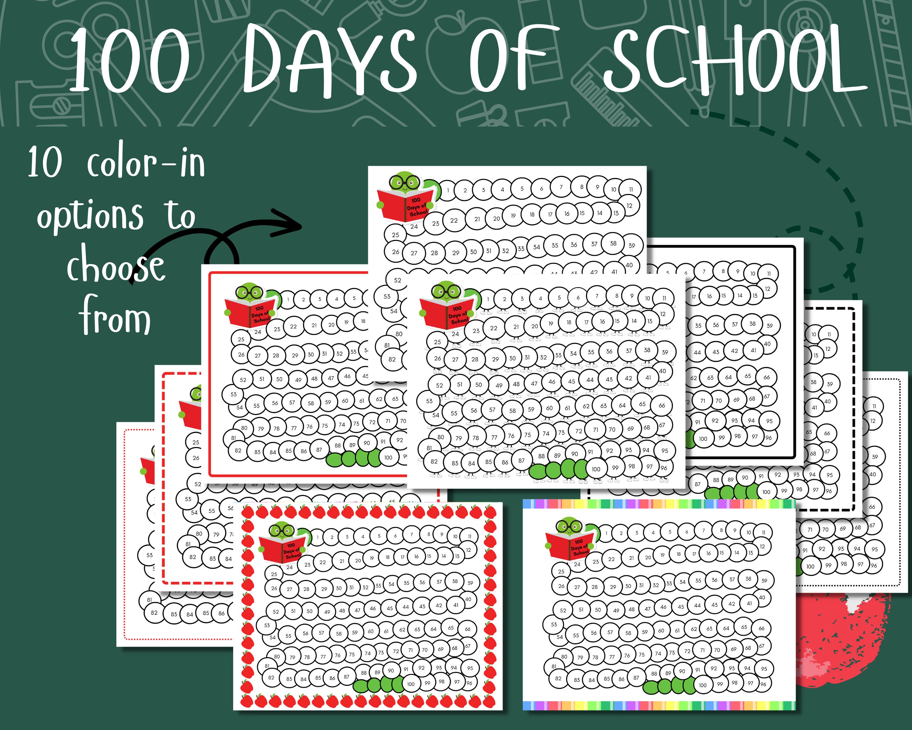 100 Days of School Caterpillar Tracker Printable PDF, for Students ...