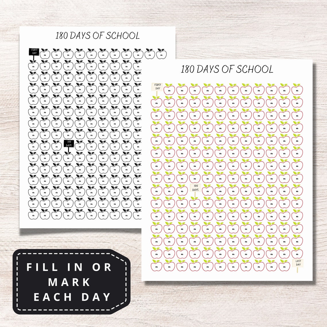 180 Days of School Printable Tracker, Back to School, for Teachers and ...
