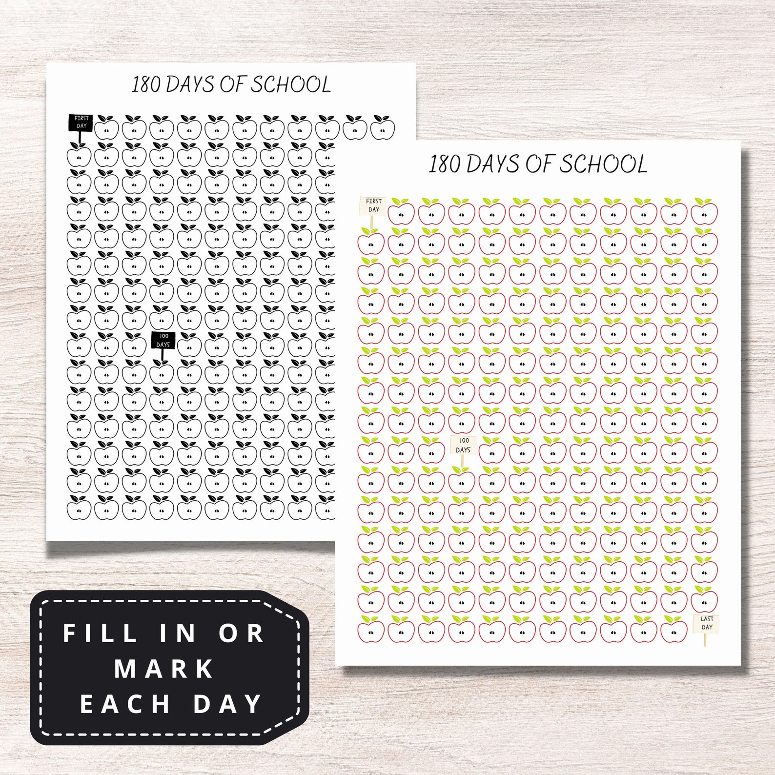 180 Days of School Printable Tracker, Back to School, for Teachers and ...