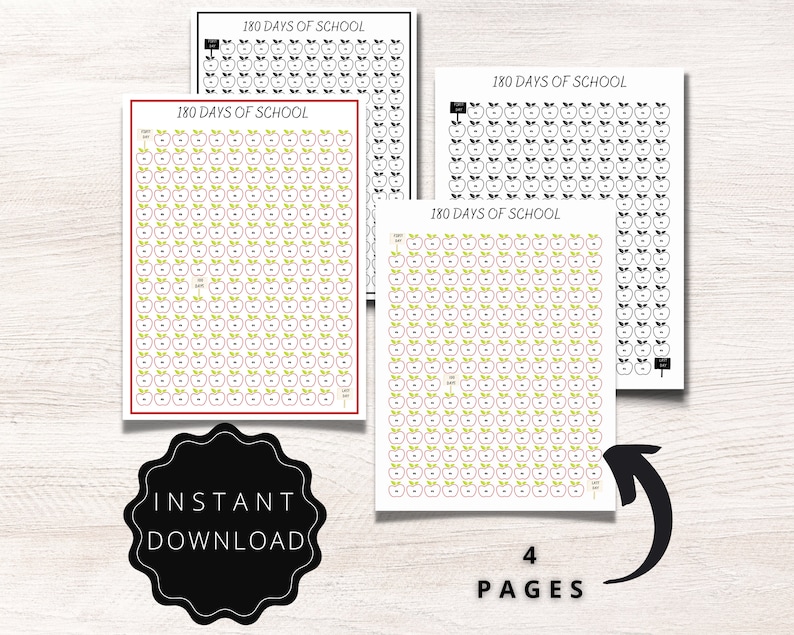 180 Days of School Printable Tracker, Back to School, for Teachers and ...