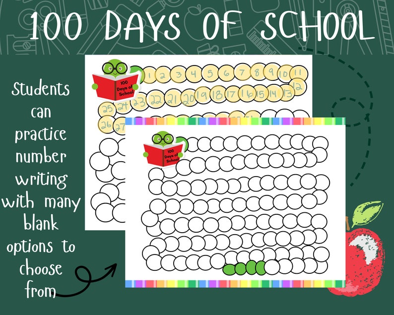 100 Days of School Caterpillar Tracker Printable PDF, for Students ...