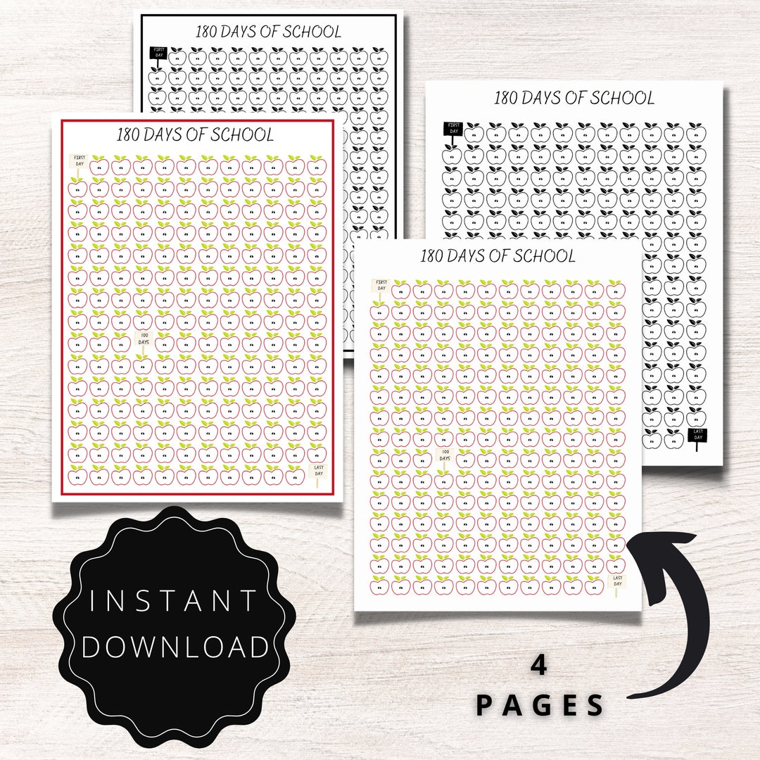 180 Days of School Printable Tracker Back to School for - Etsy