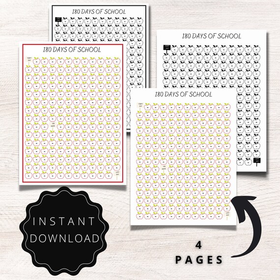 180 Days of School Printable Tracker Back to School for - Etsy