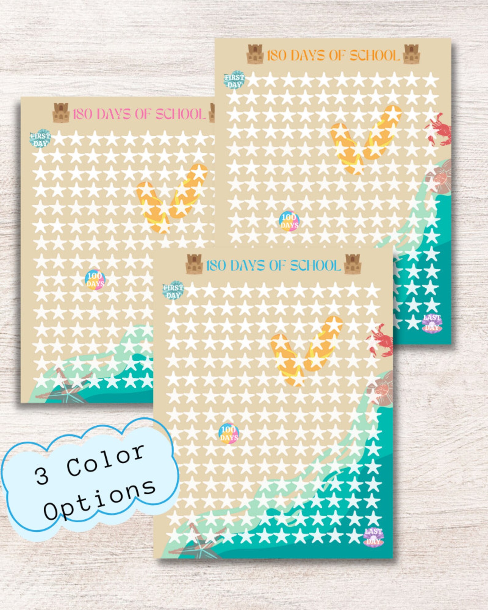 180 Days of School Tracker PDF Printable 8.5" X 11" Beach Theme for ...