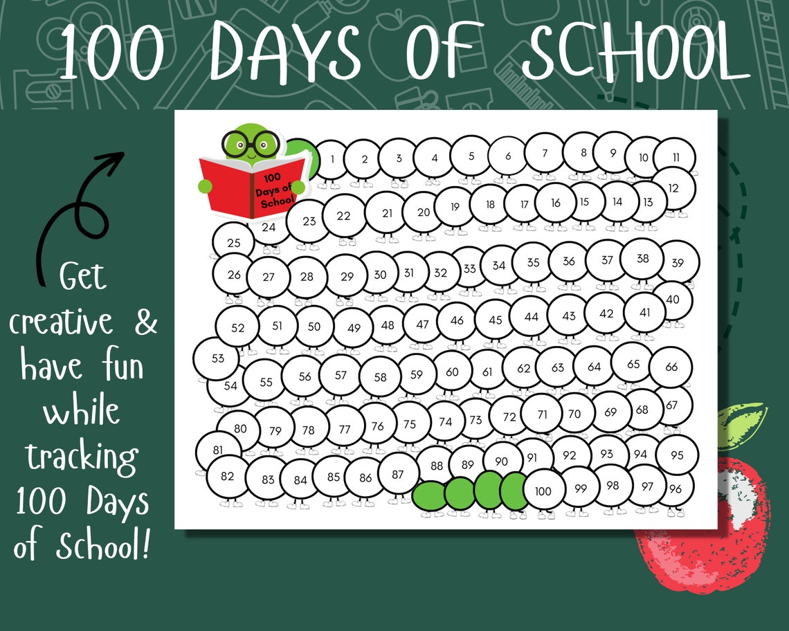 100 Days of School Caterpillar Tracker Printable PDF, for Students ...