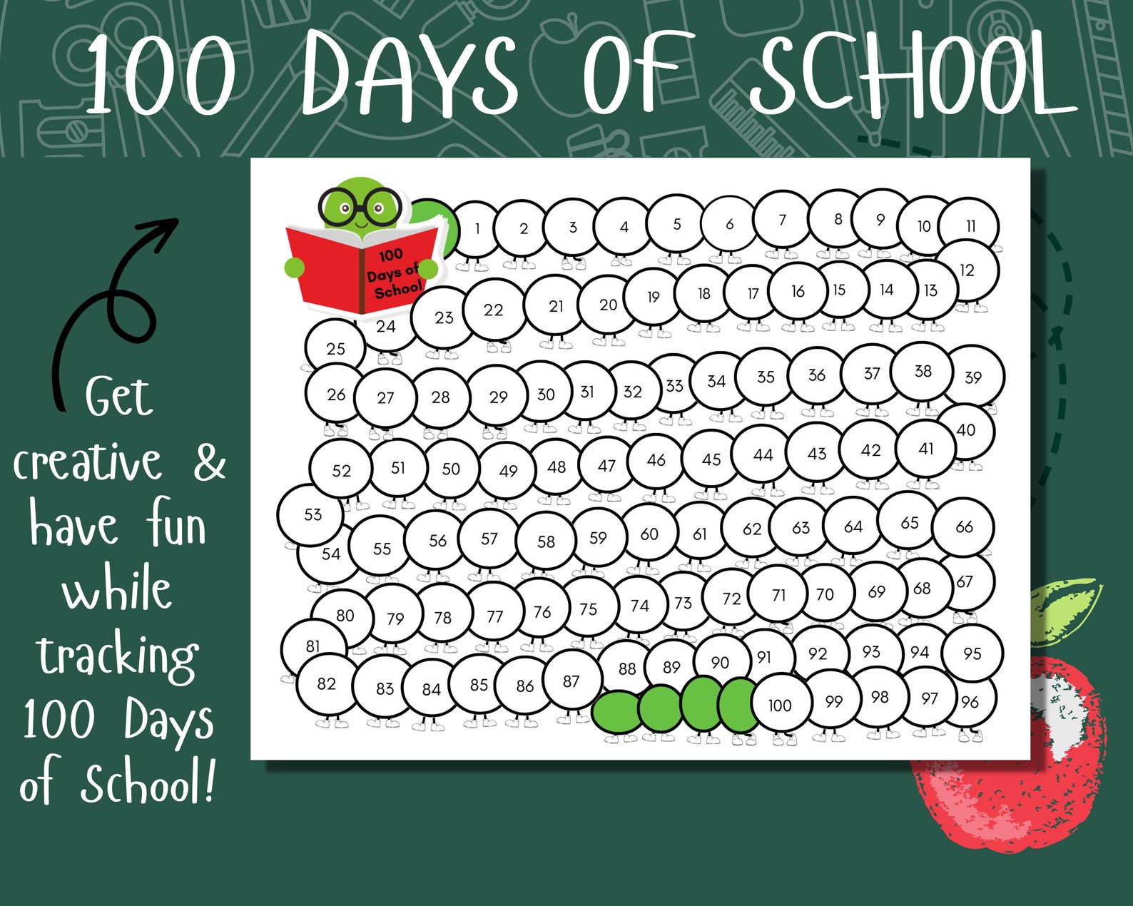 100 Days of School Caterpillar Tracker Printable PDF, for Students ...