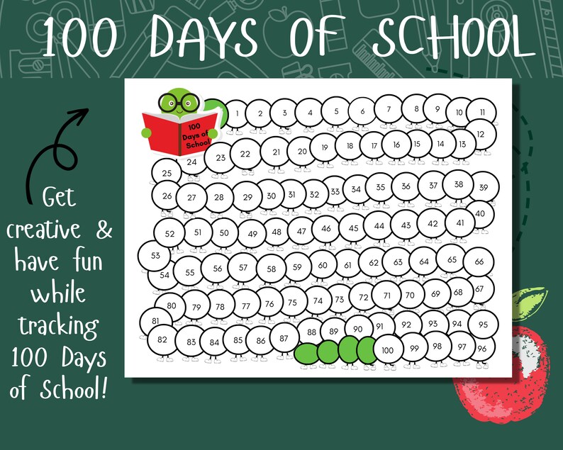 100 Days of School Caterpillar Tracker Printable PDF, for Students ...