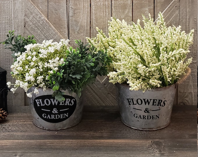 Galvanized Bucket Flower & Garden Rustic Metal Tub With Handles Wood ...