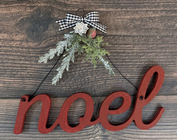 Wood Hanging Noel Sign Bow Greenery Decoration Holiday Sign Door Hanger ...