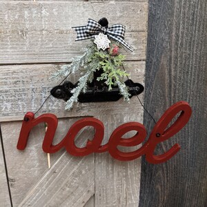 Wood Hanging Noel Sign Bow Greenery Decoration Holiday Sign Door Hanger ...