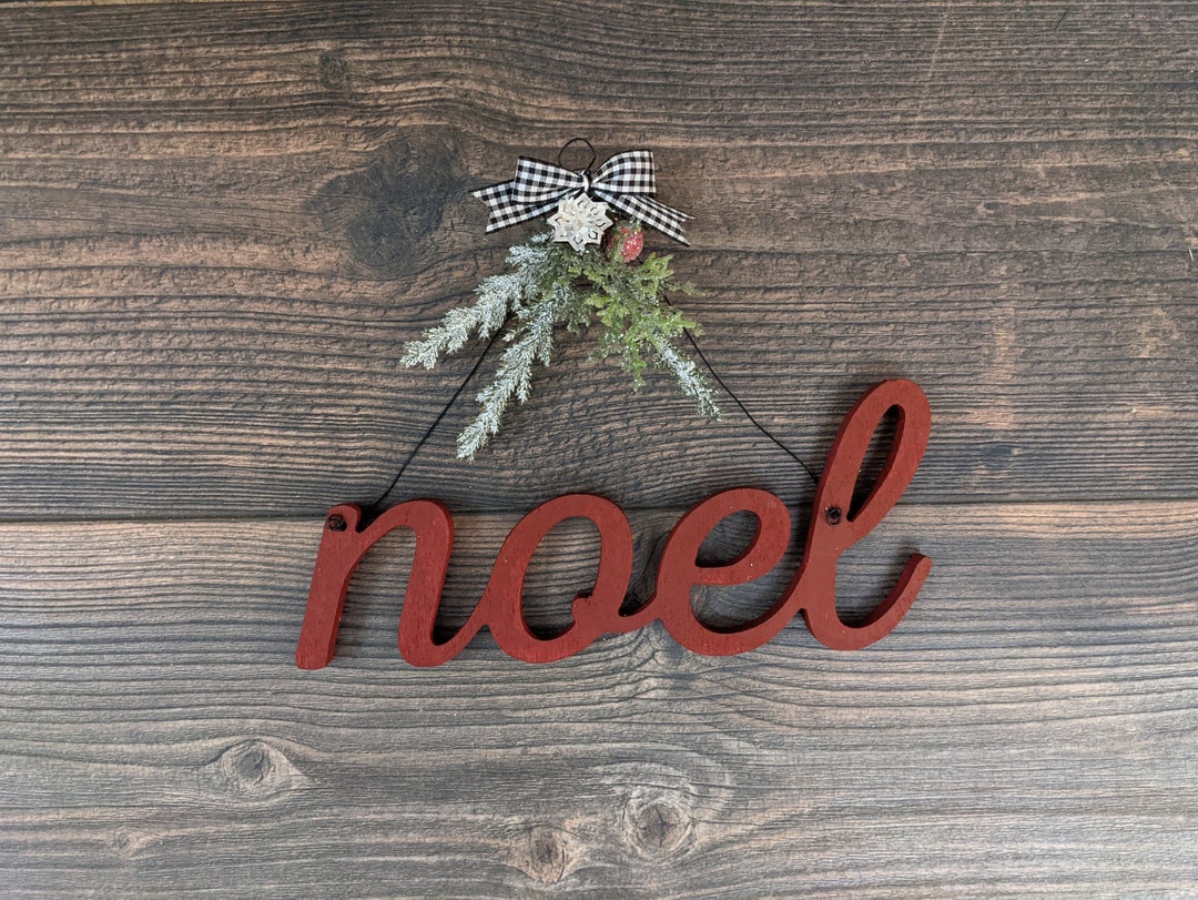 Wood Hanging Noel Sign Bow Greenery Decoration Holiday Sign Door Hanger ...