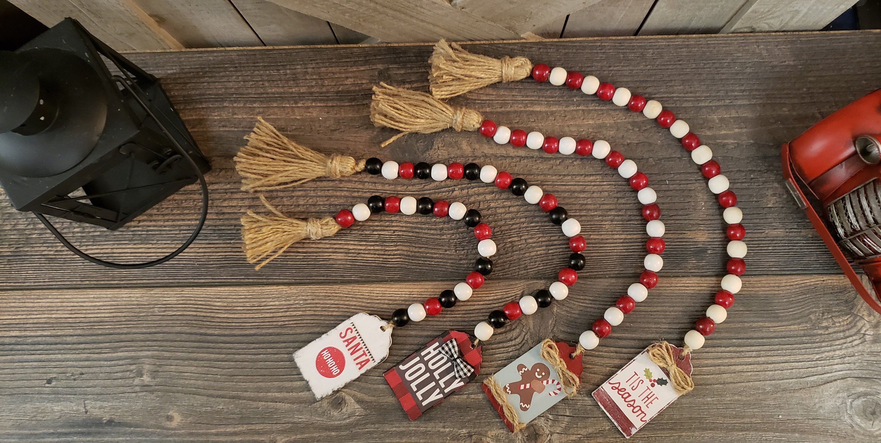 Wood Beaded Garland Tiered Tray Tag Rustic Farmhouse Decor | Etsy