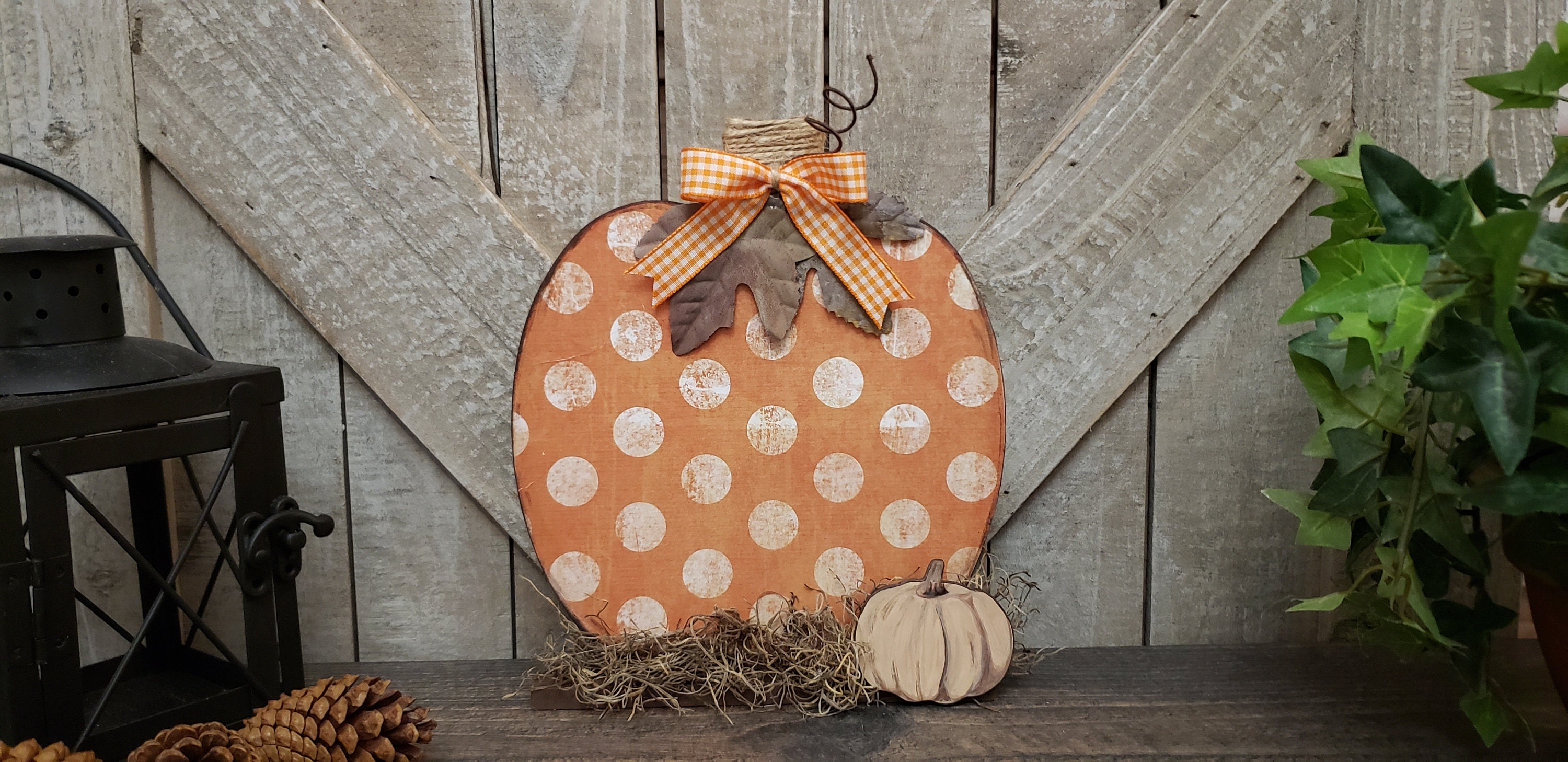 Fall Pumpkin Shelf Sitter Buffalo Check Bow Wood Autumn - Etsy