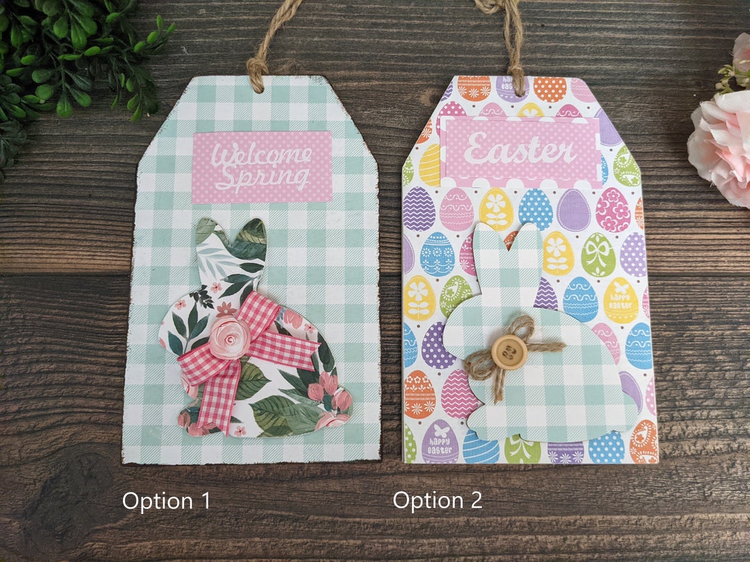 Easter Hanging Tag Sign Hanger Bow Spring Shelf Sitter MDF Wood Harvest ...