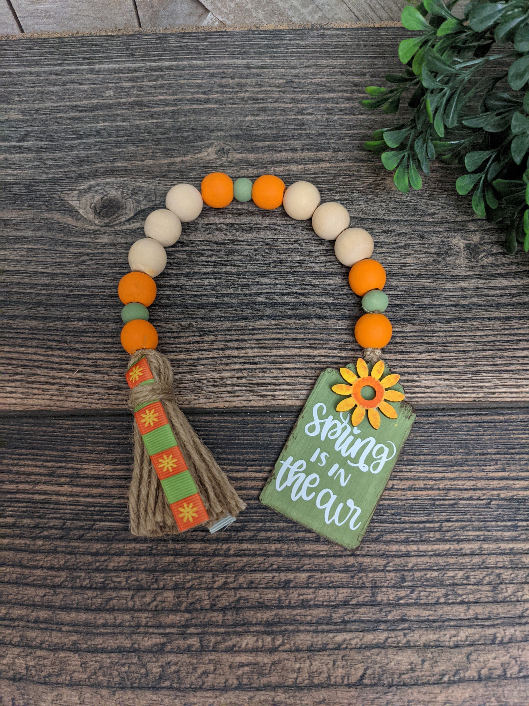 Wood Beaded Garland & Spring Summer Tiered Tray Tag Rustic | Etsy