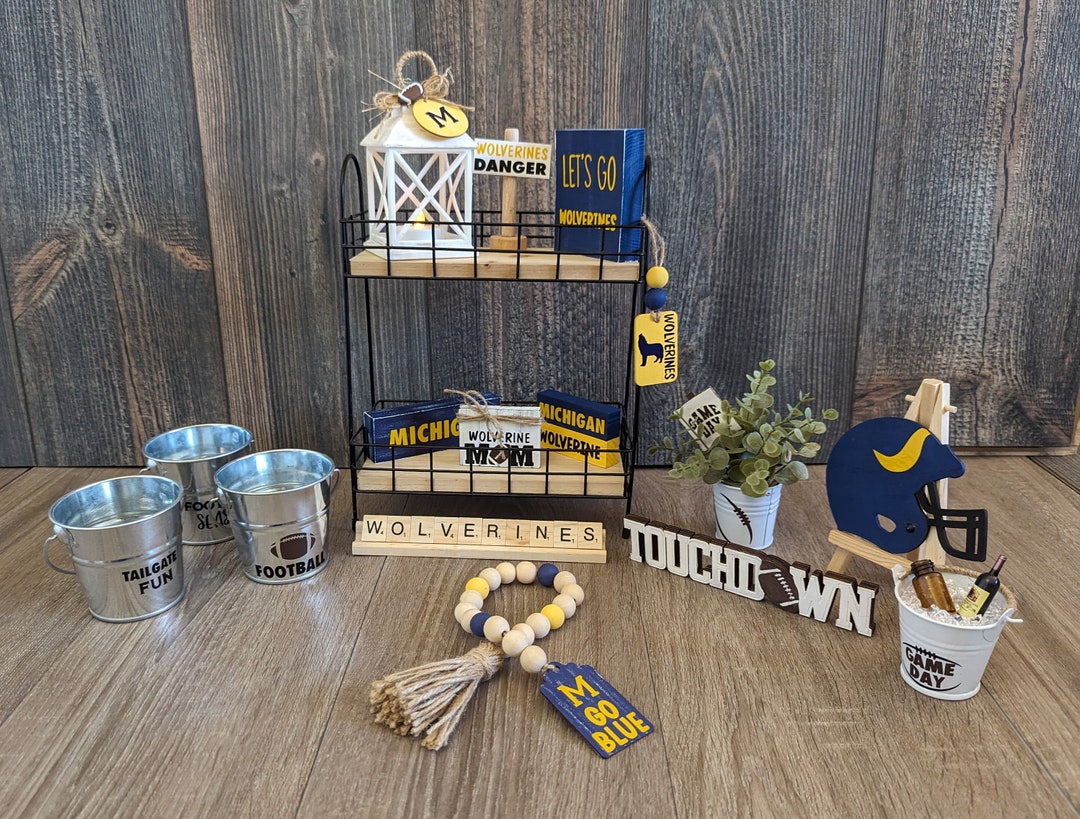 Michigan Tiered Tray Items | University of Michigan Decor | Wolverines ...