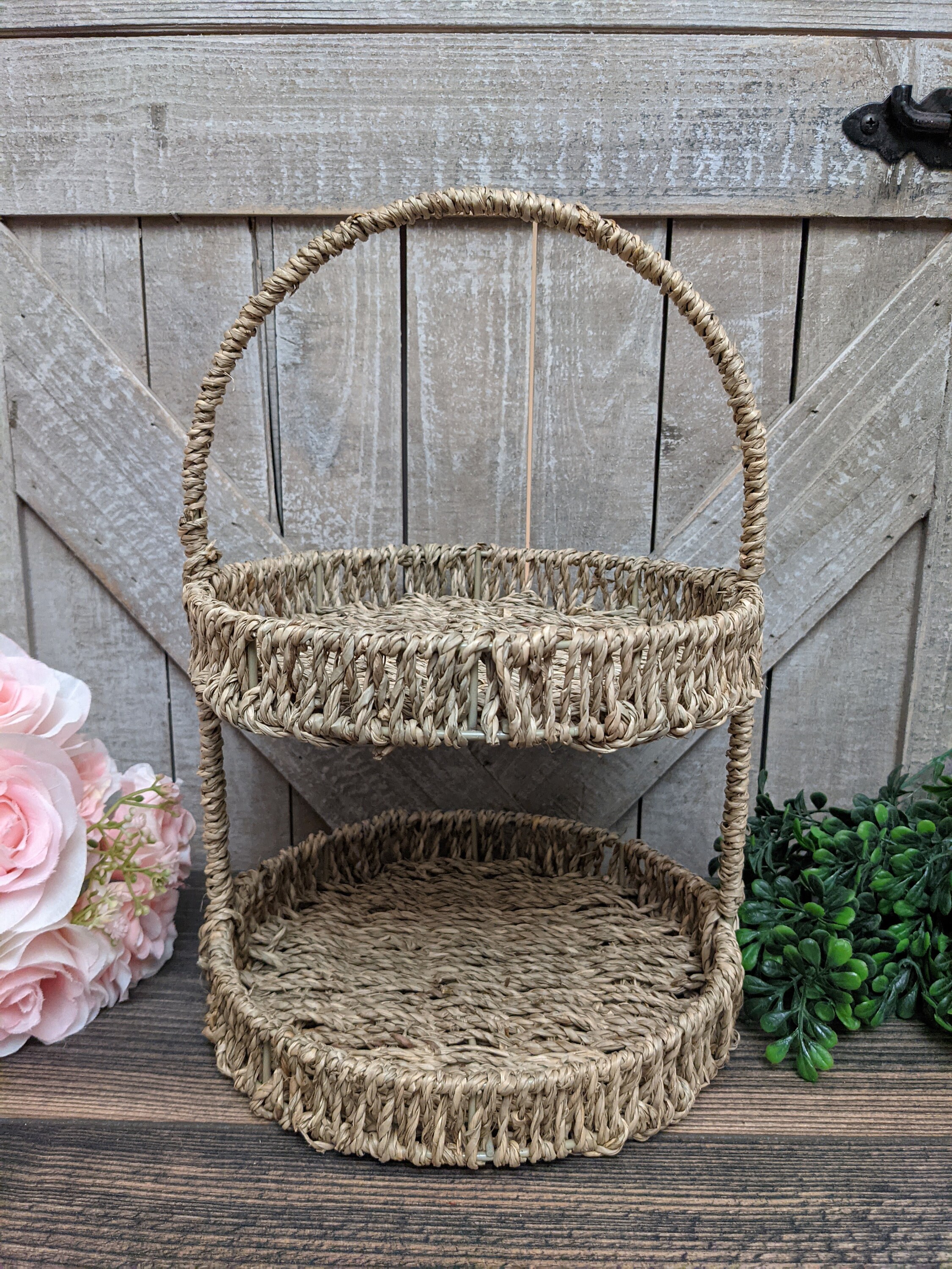 Wicker Tier Tray and Shelf Sitter Decor | Farmhouse Wicker Tray Set ...
