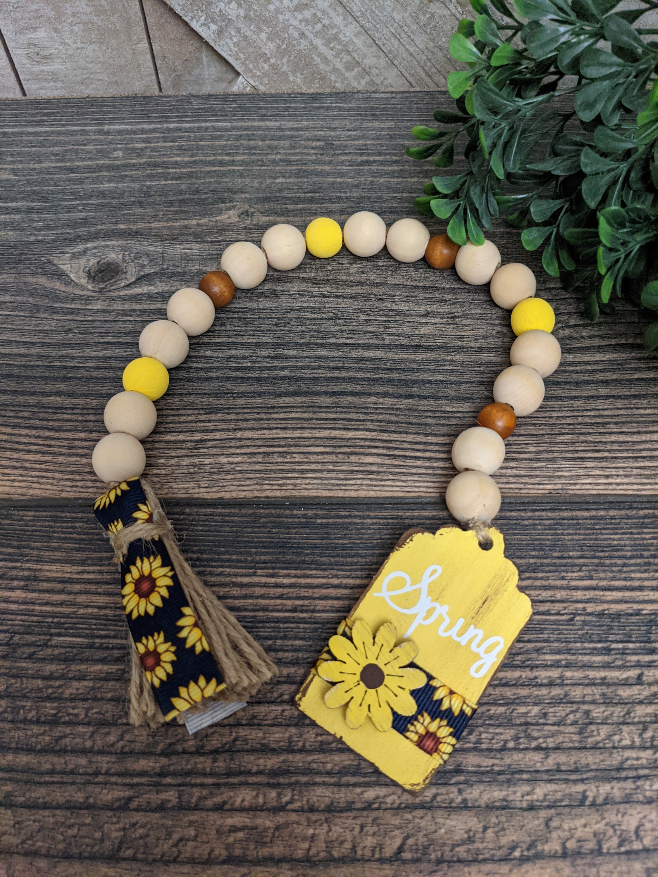 Wood Beaded Garland & Spring Summer Tiered Tray Tag Rustic | Etsy