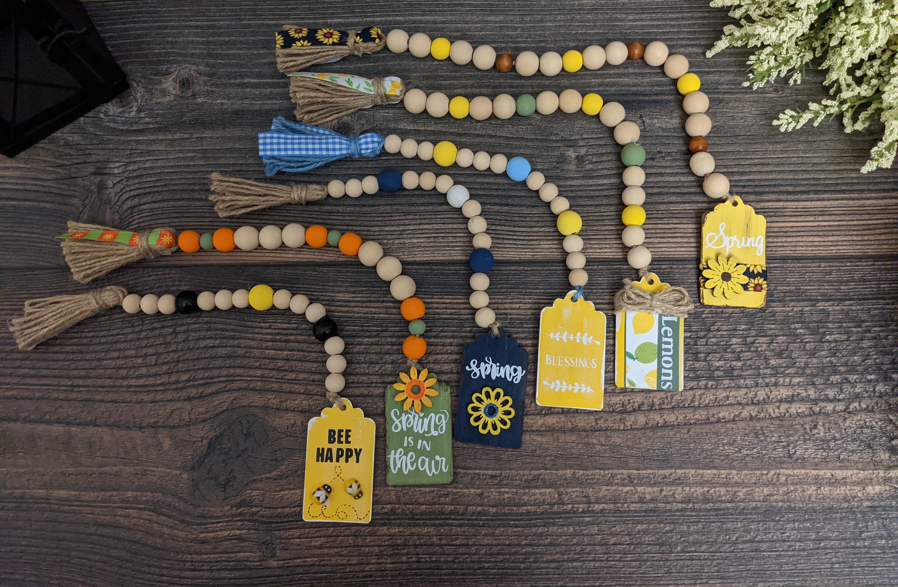 Wood Beaded Garland & Spring Summer Tiered Tray Tag Rustic | Etsy