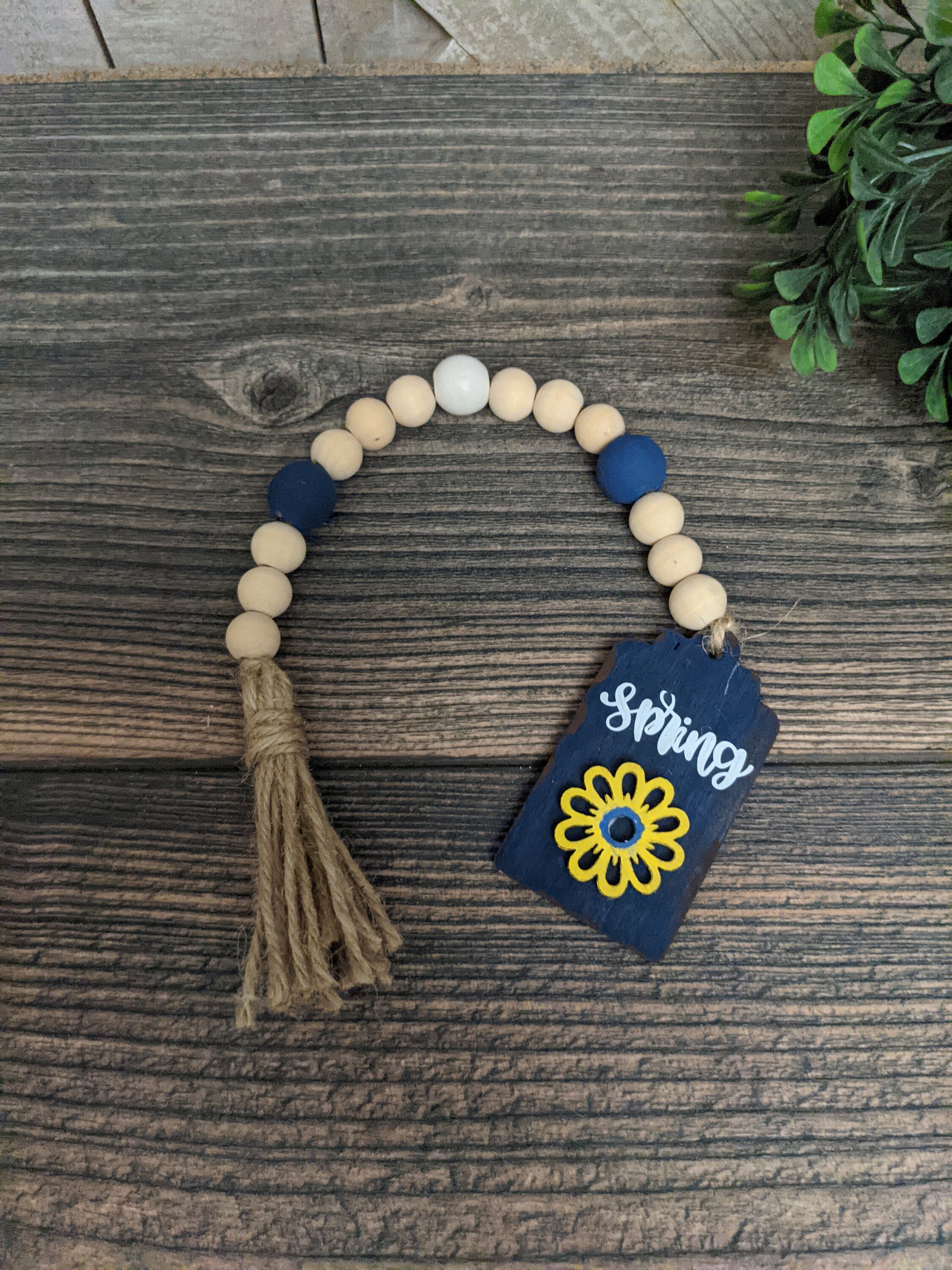 Wood Beaded Garland & Spring Summer Tiered Tray Tag Rustic | Etsy