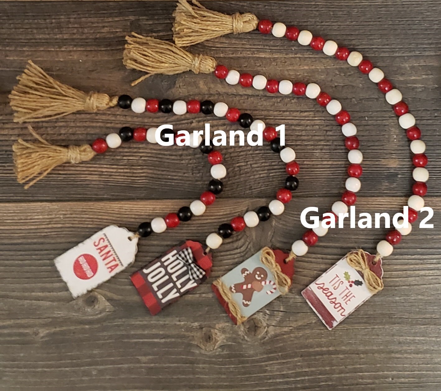 Wood Beaded Garland Tiered Tray Tag Rustic Farmhouse Decor | Etsy