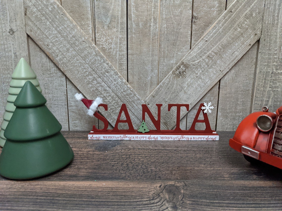Santa Wood Sign Shelf Sitter Farmhouse Winter Decoration | Etsy