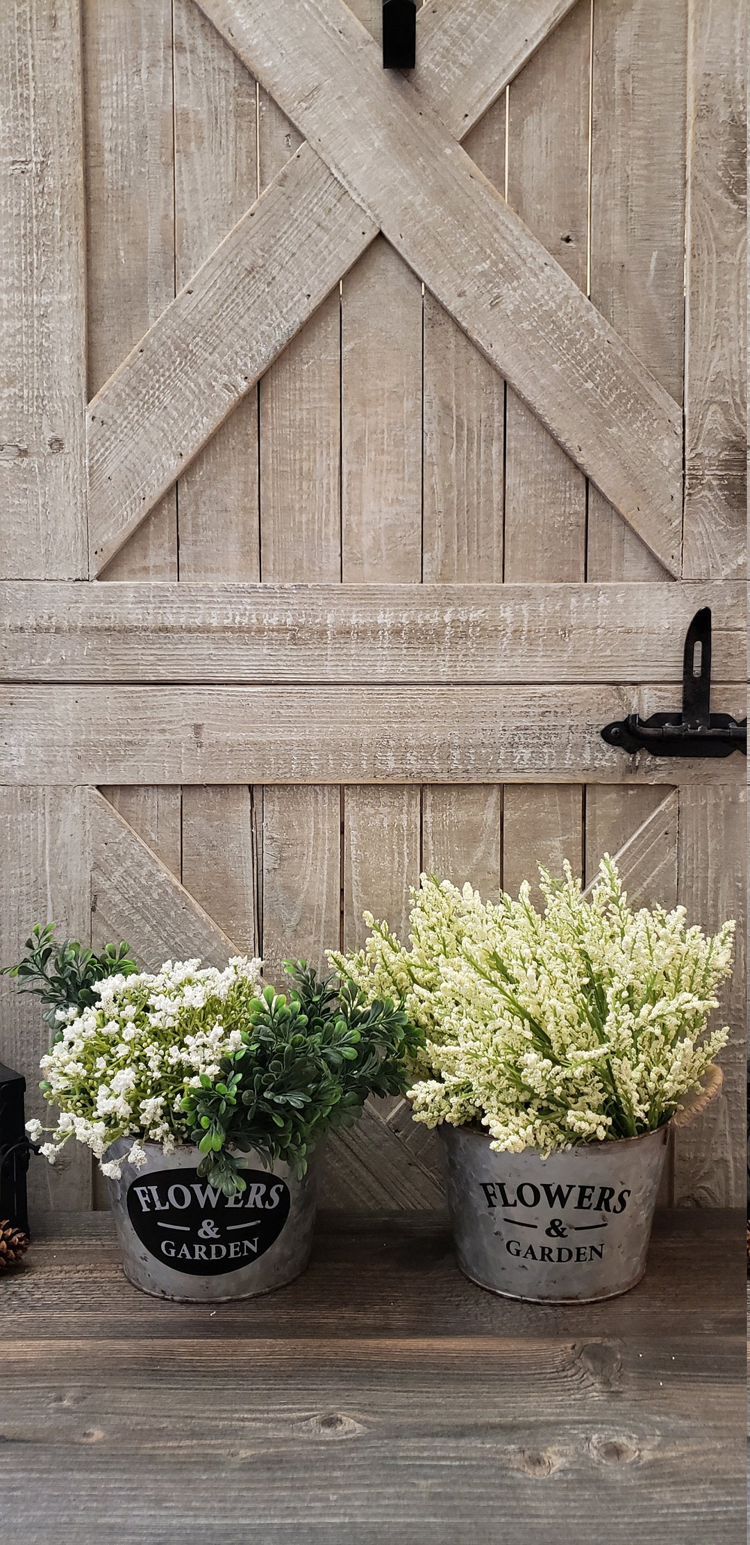 Galvanized Bucket Flower & Garden Rustic Metal Tub With Handles Wood ...