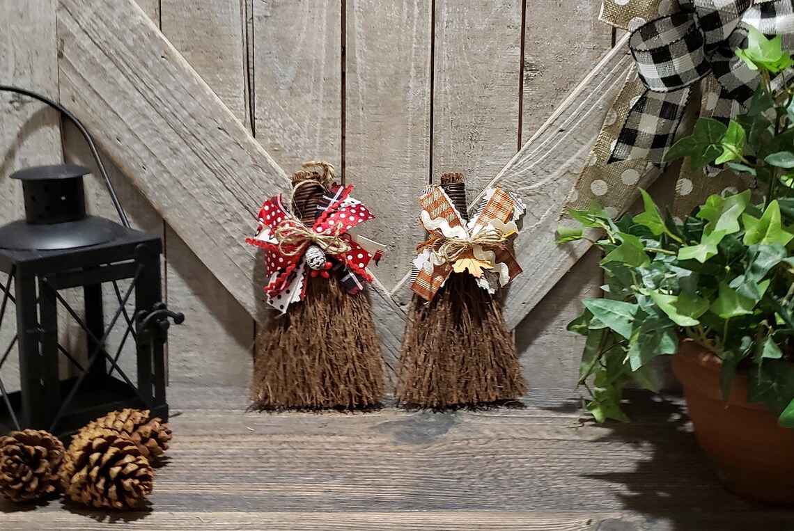 Cinnamon Broom Bow Fall Decor Shelf Sitter Autumn Scented | Etsy