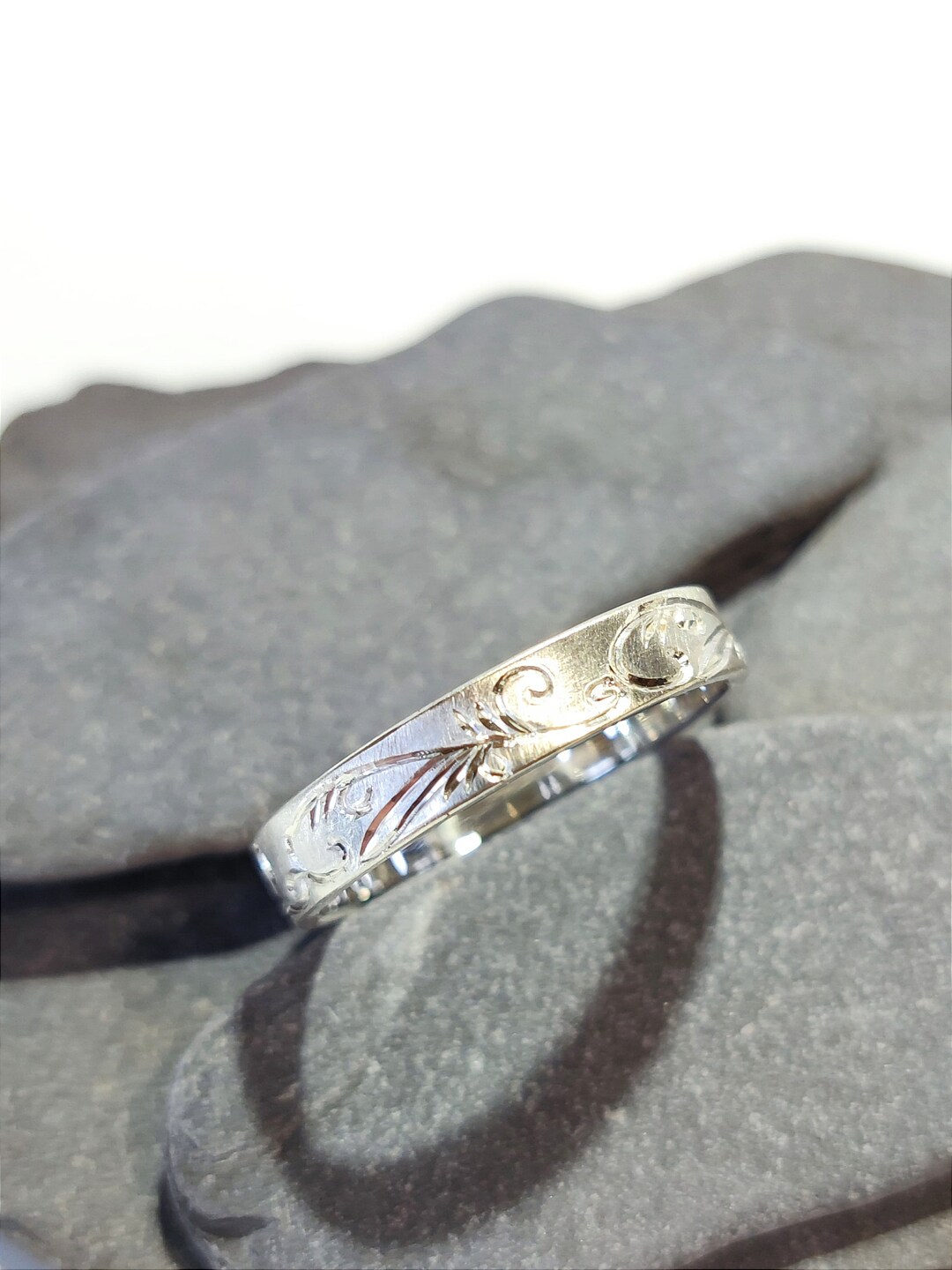 Scroll Engraved Silver Band, Handmade With Recycled Sterling Silver ...