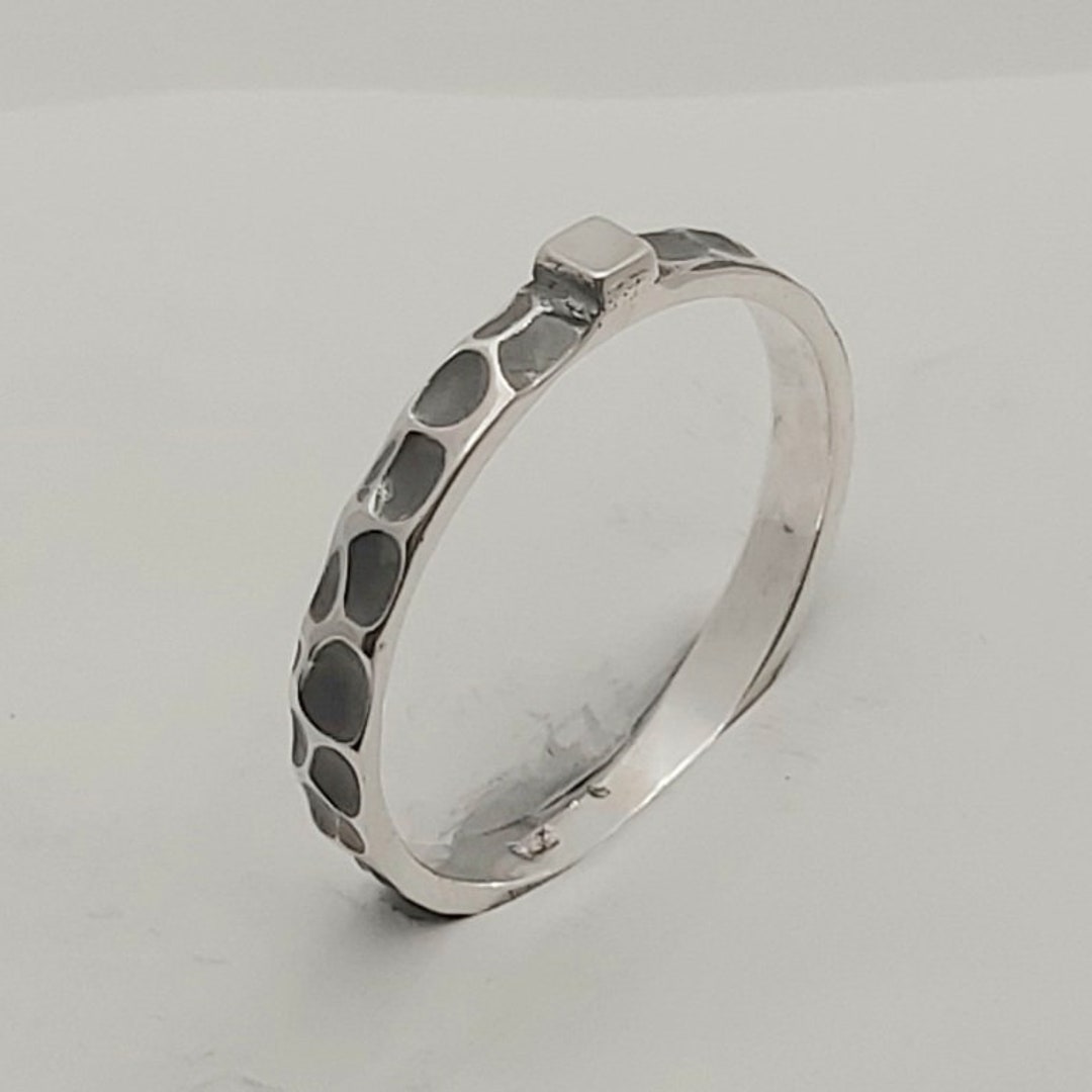 Sterling Silver Stacking Ring, Scale Narrow Band, textured ring ...