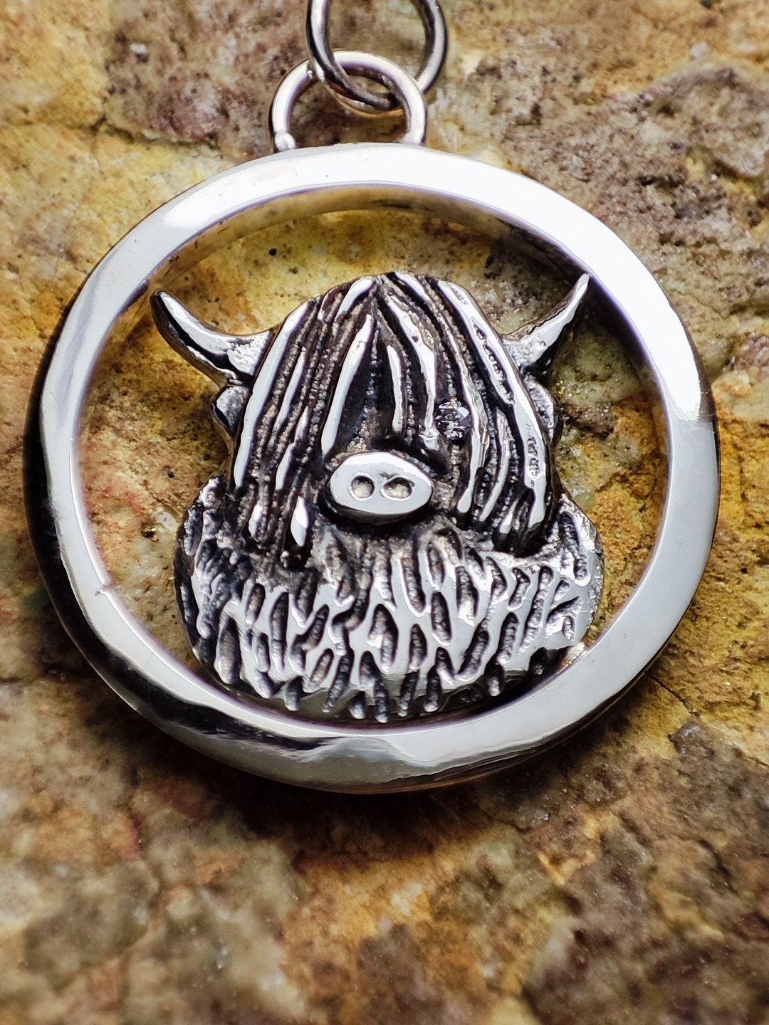 Highland Cow Pendant in Circular Mount Made in Sterling - Etsy