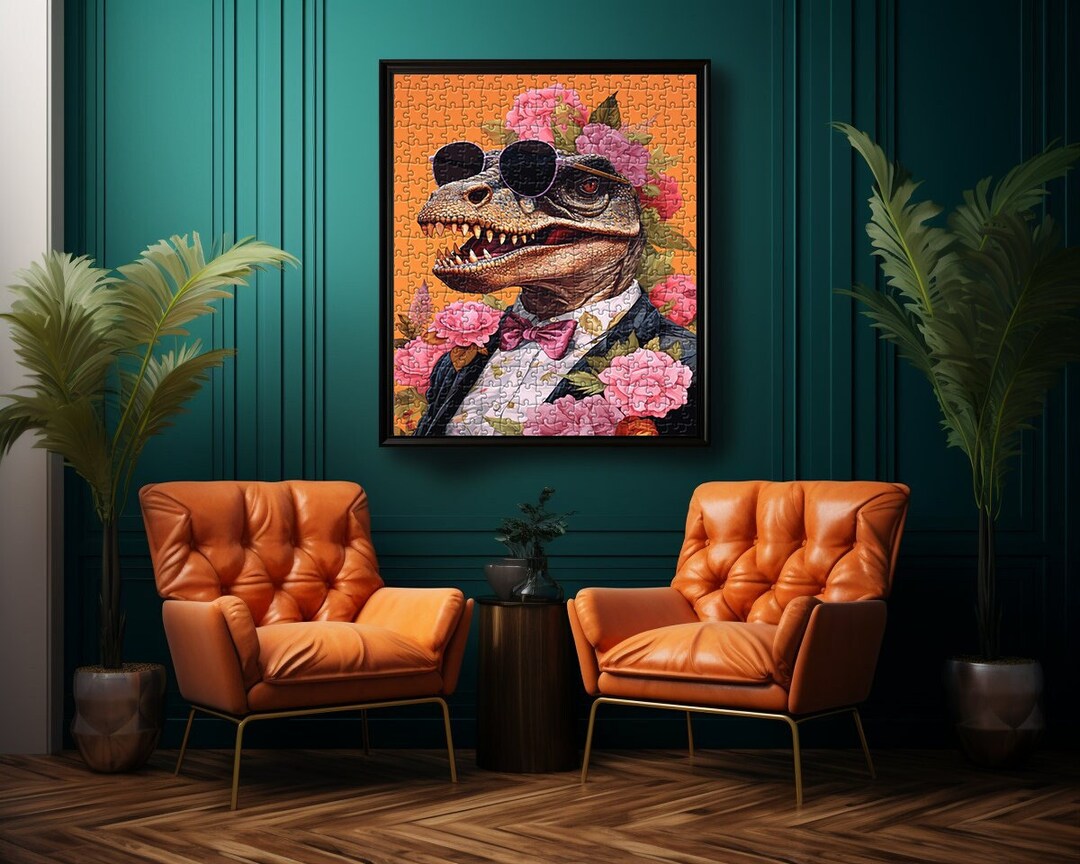 Dapper T-rex Puzzle: Suit, Sunglasses & Floral Charm Whimsical Jigsaw ...