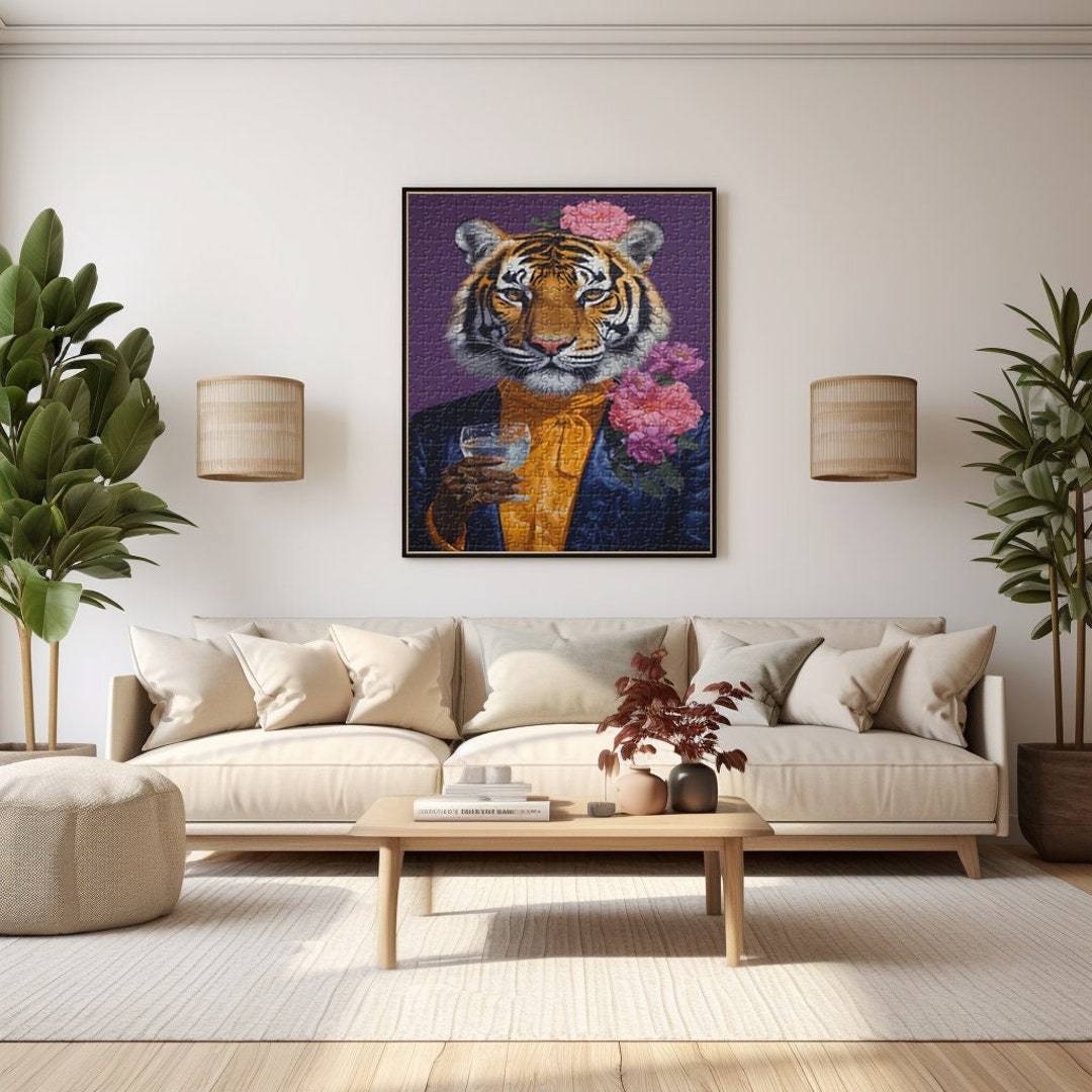 Elegant Bengal Tiger Puzzle: Suit & Martini Unique Jigsaw Puzzle for ...