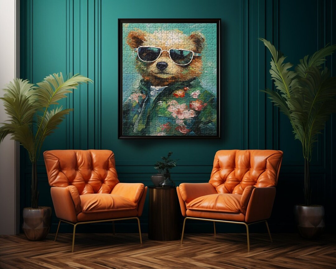 Teddy Bear With Sunglasses and Floral Accents Jigsaw Puzzle Cute and ...