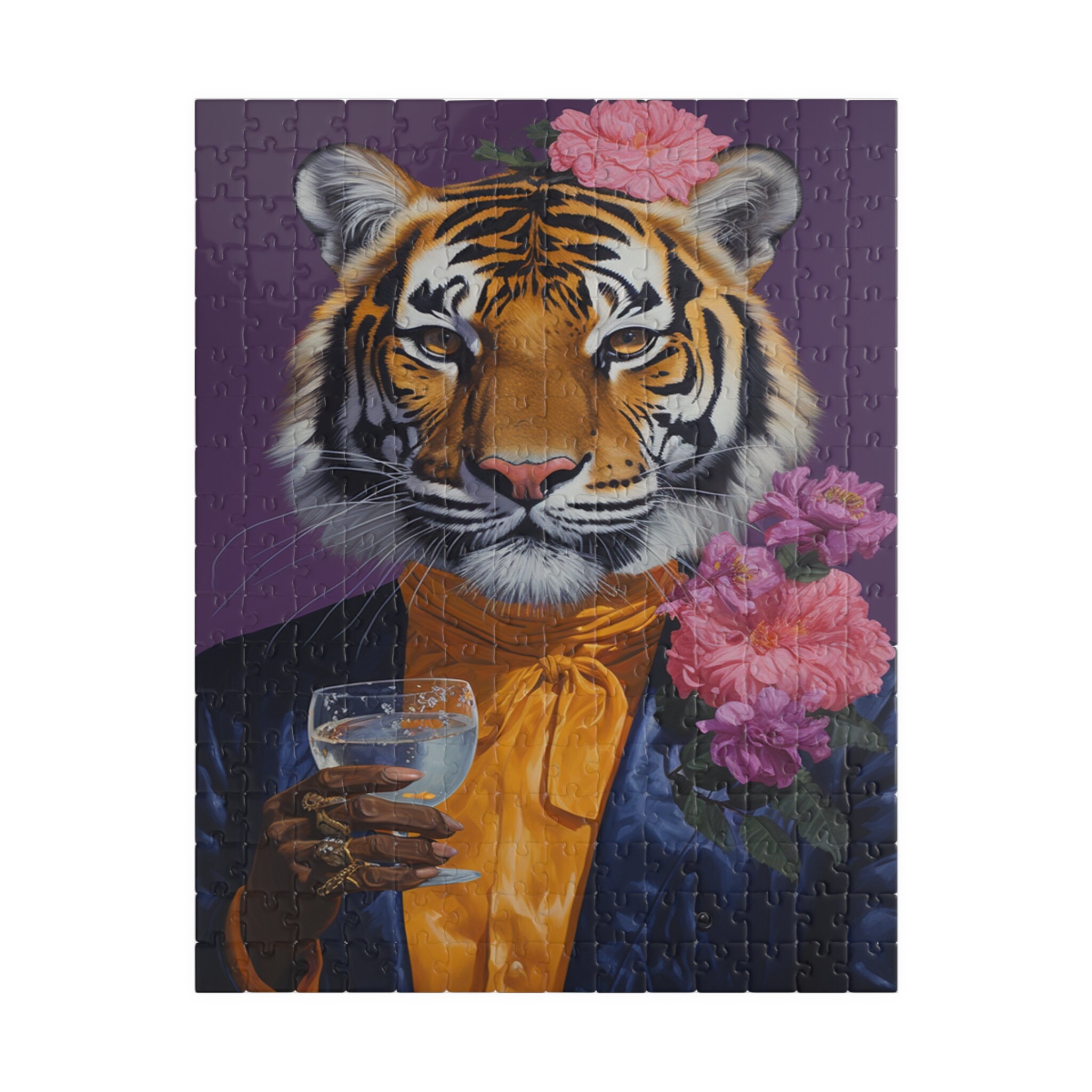 Elegant Bengal Tiger Puzzle: Suit & Martini Unique Jigsaw Puzzle for ...
