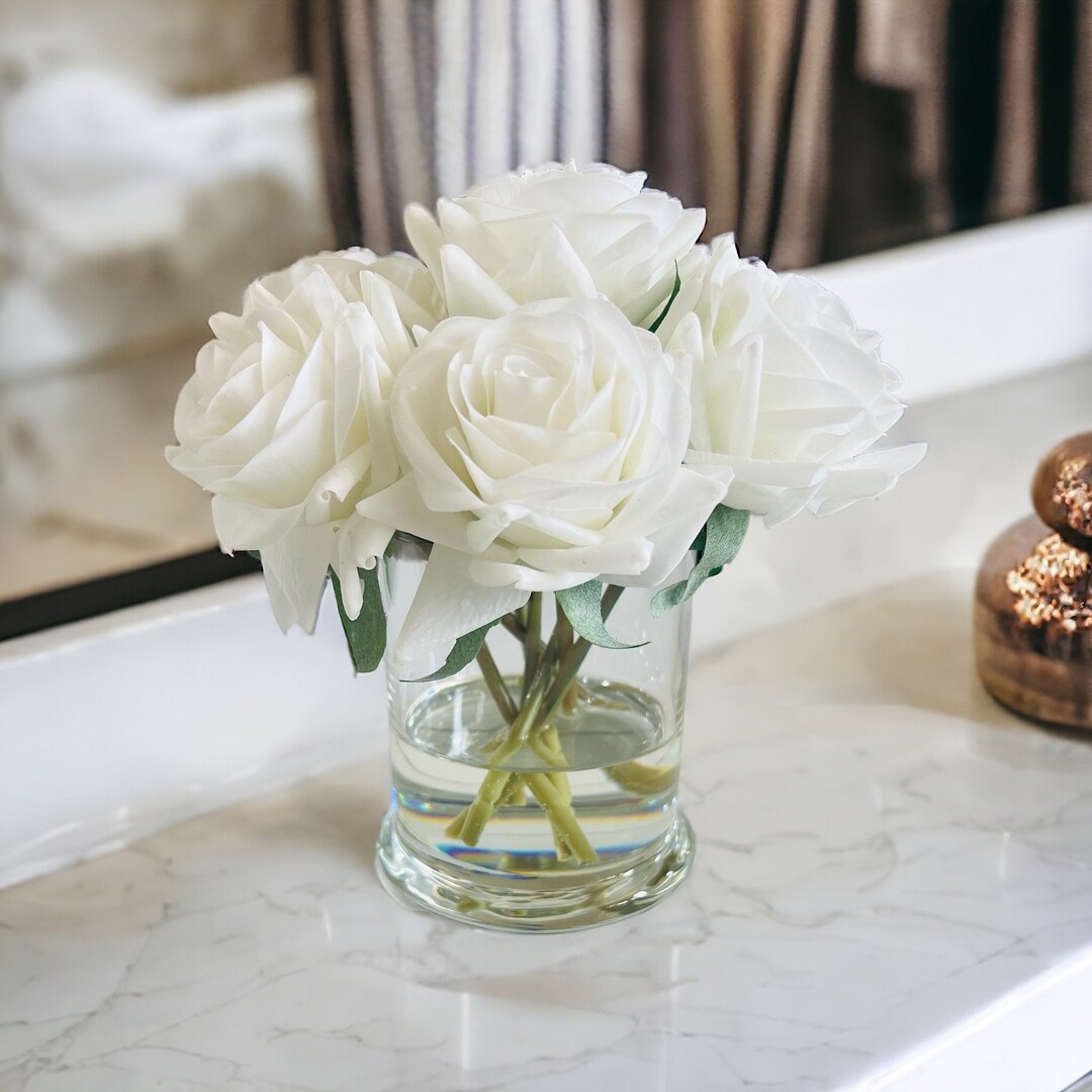 Real Touch White Rose Bouquet, Roses in Faux Water, Realistic Roses ...
