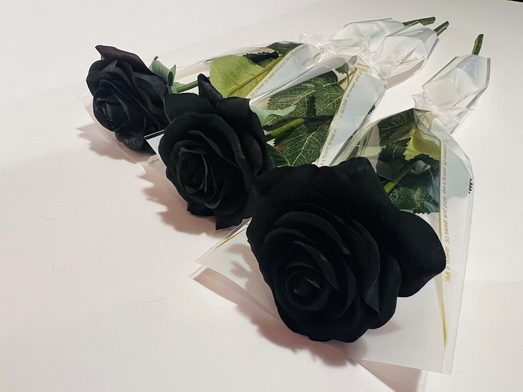 Black Single Stem Real Touch Rose, Rose Bouquet, Halloween Rose ...