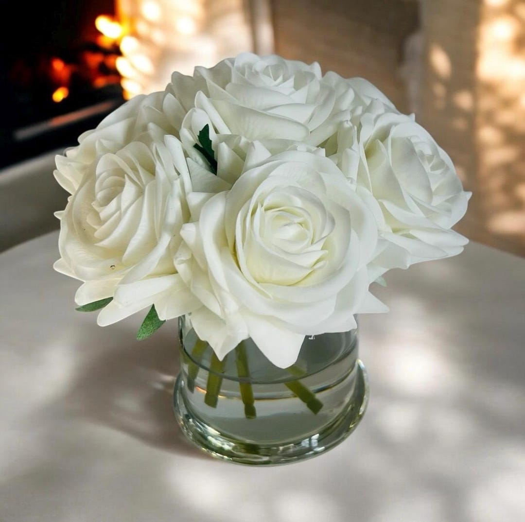 Real Touch White Rose Bouquet, Roses in Faux Water, Realistic Roses ...
