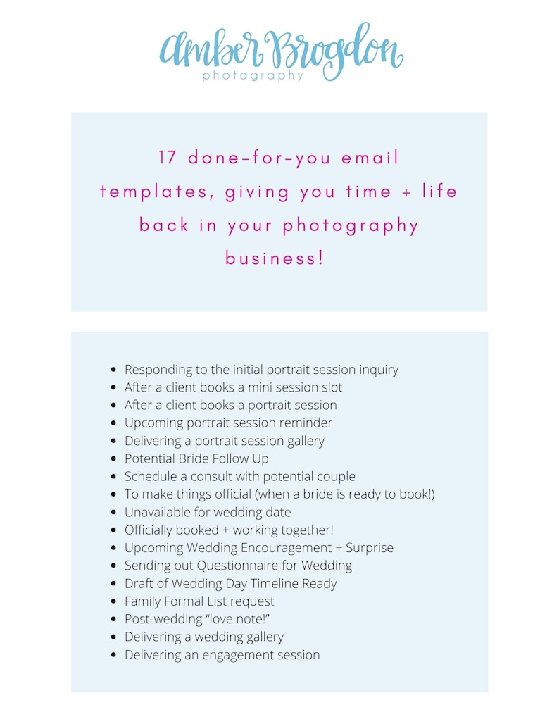 Client Email Templates for Portrait Wedding Photographers Photography ...