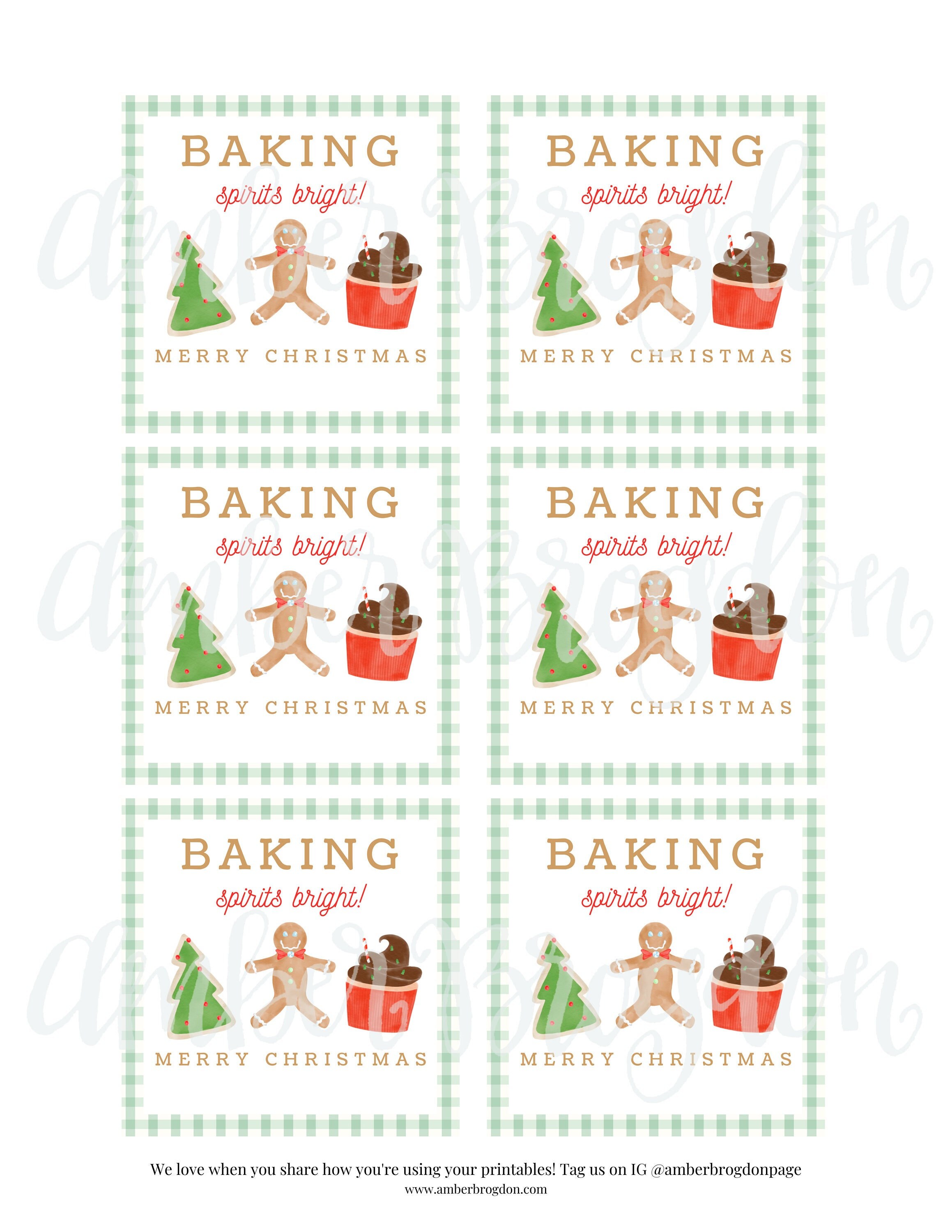 Baking Spirits Bright Tag, Printable Treat Tag, Christmas Treats Tag ...